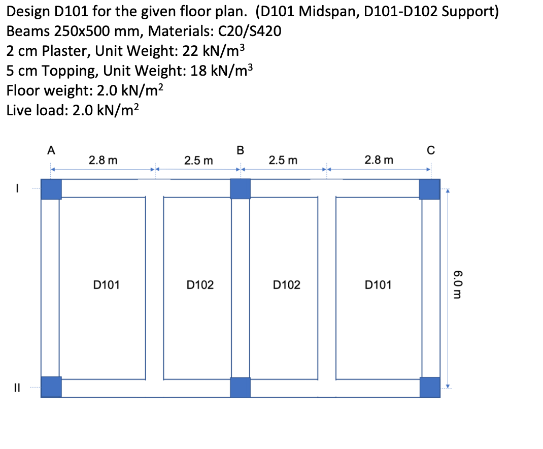 Solved Design D101 for the given floor plan. (D101 Midspan, | Chegg.com