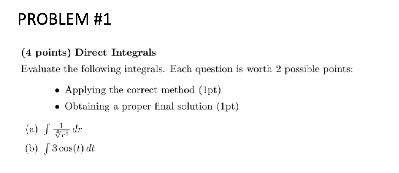 Solved (4 points) Direct Integrals Evaluate the following | Chegg.com