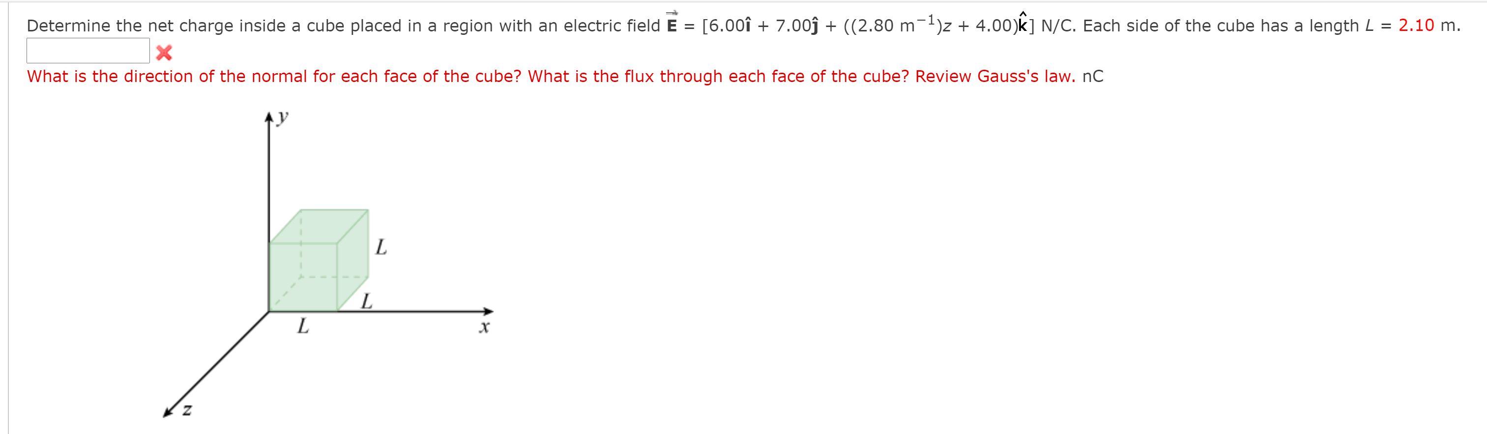 Solved Determine the net charge inside a cube placed in a | Chegg.com