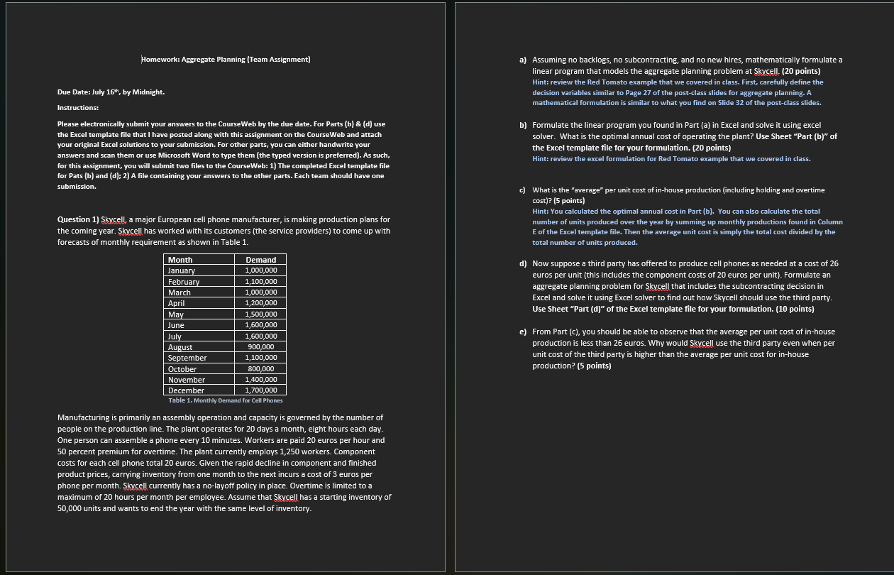 Solved Aggregate Planning at Skycell with | Chegg.com