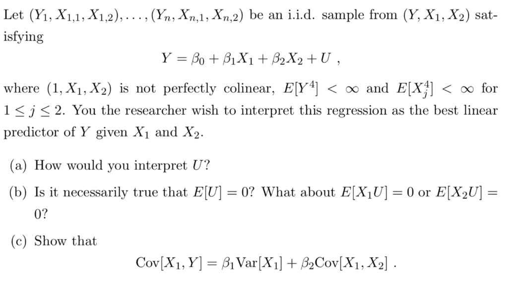 Let (Yi, X1,1, X1,2),..., (Yn, Xn,1, Xn.2) be an | Chegg.com Let (Yi, X1,1, X1,2),..., (Yn, Xn,1, Xn.2) be an | Chegg.com