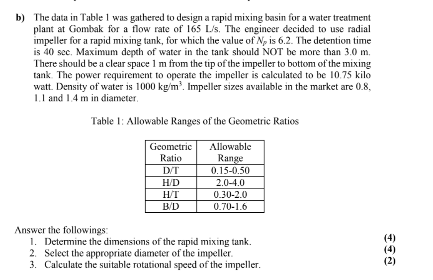Solved b) The data in Table 1 was gathered to design a rapid | Chegg.com