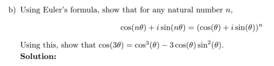 Solved Using Euler's formula, show that for any natural | Chegg.com