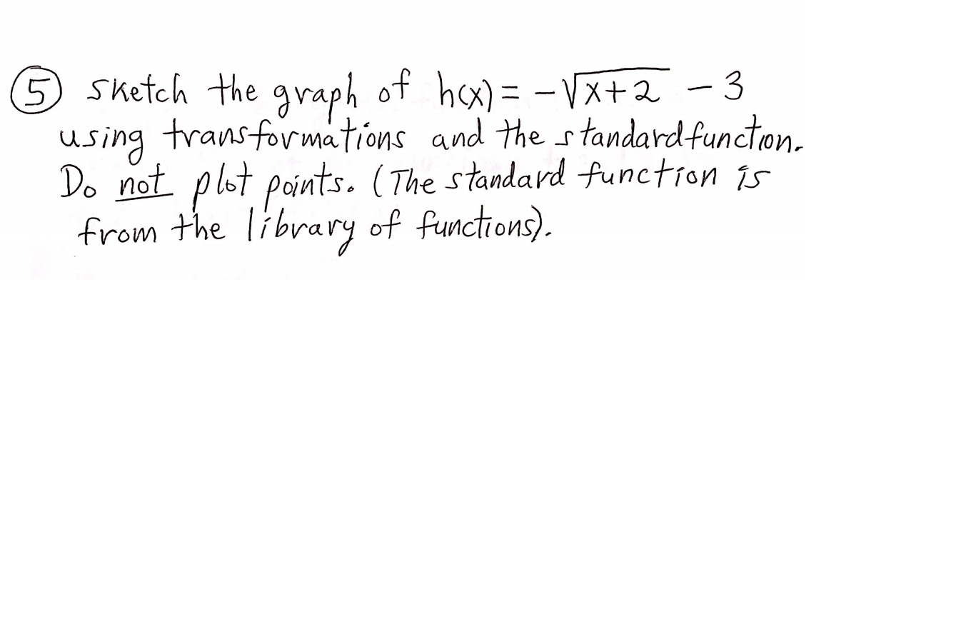 Solved ☺ Sketch the graph of hox) = - Vx+2 – 3 using | Chegg.com