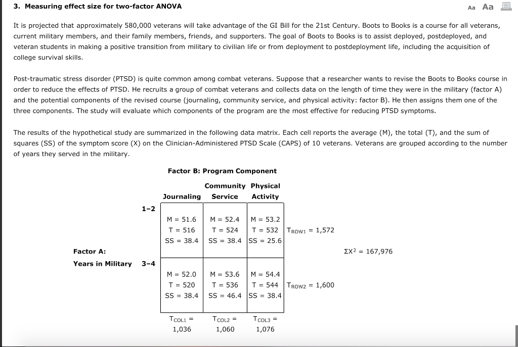 3. Measuring effect size for two-factor ANOVA Aa Aa | Chegg.com