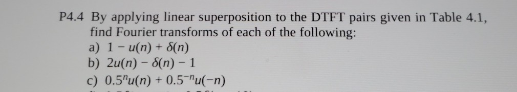 Solved P4.4 By applying linear superposition to the DTFT | Chegg.com