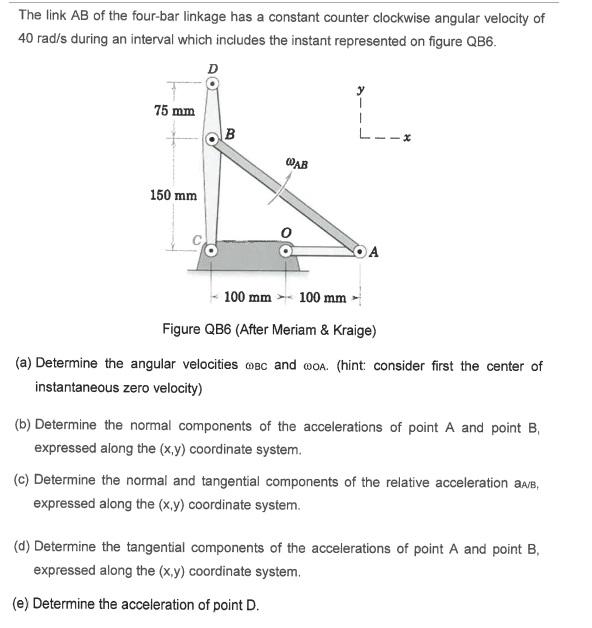 Solved The link AB of the four-bar linkage has a constant | Chegg.com