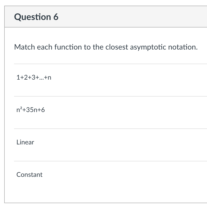 Solved Question 6 Match each function to the closest | Chegg.com