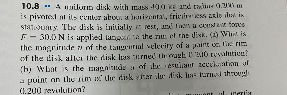 Solved 10.8∙ A uniform disk with mass 40.0 kg and radius | Chegg.com