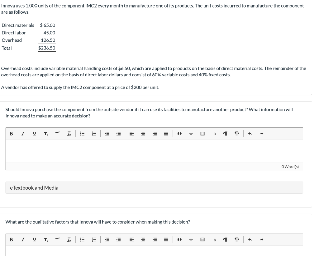 Solved Innova uses 1,000 units of the component IMC2 every | Chegg.com