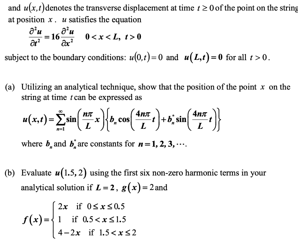 Solved A string of length, L is stretched along the x-axis | Chegg.com