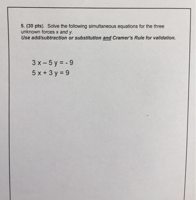 Solved Solve the following simultaneous equations for the | Chegg.com