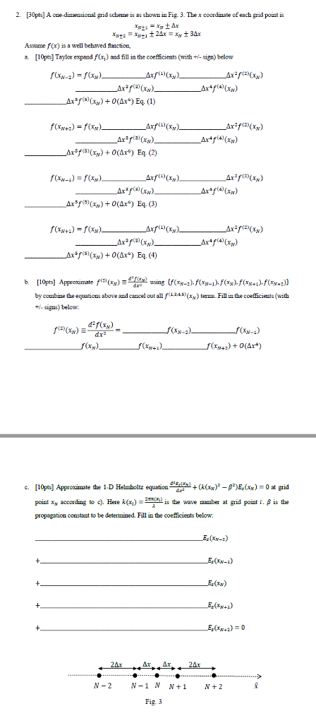 2. [30pts] A one dimensional grid scheme is as shown | Chegg.com