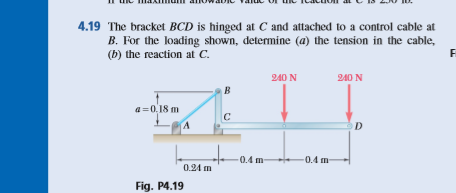 Solved 4.19 The bracket BCD is hinged at C and attached to a | Chegg.com