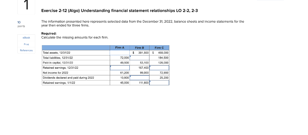 Solved Exercise 2-12 (Algo) Understanding financial | Chegg.com