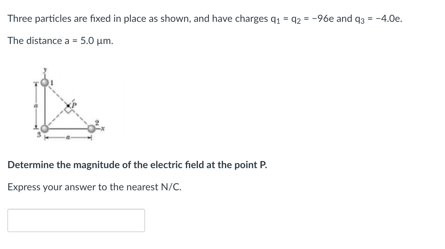 Solved Three particles are fixed in place as shown, and have | Chegg.com