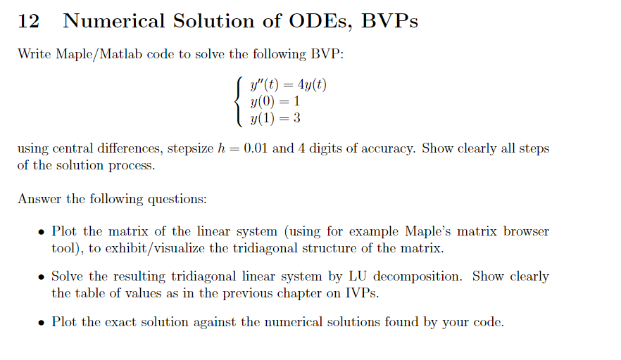 Solved 12 Numerical Solution Of Odes Bvps Write