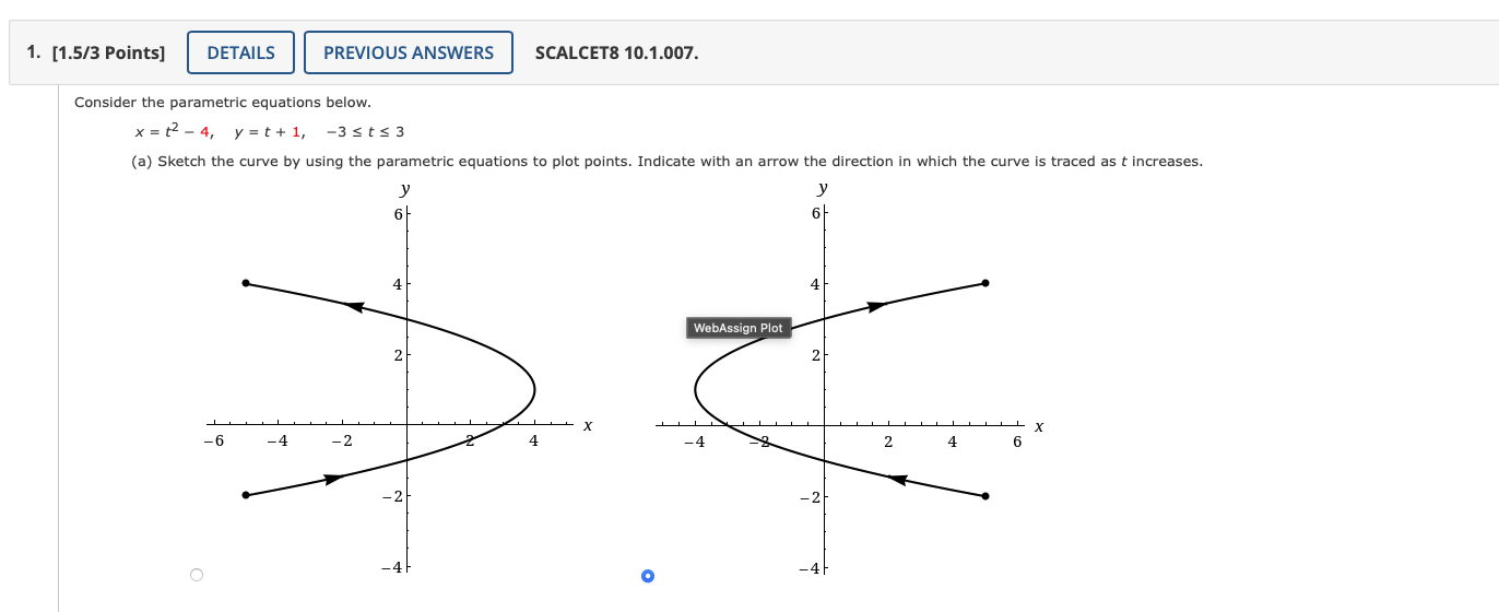 Solved 1.5/3 Points] SCALCET8 10.1.007. Consider the | Chegg.com