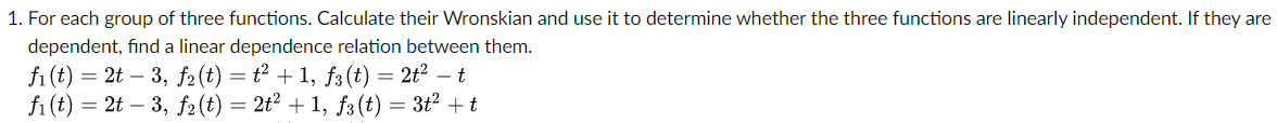 Solved 1. For each group of three functions. Calculate their | Chegg.com
