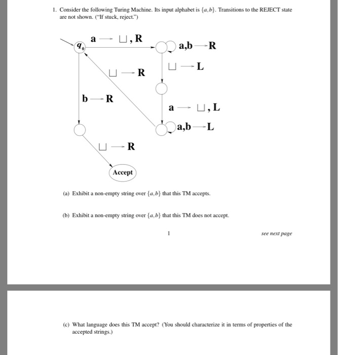 Solved 1 Consider The Following Turing Machine Its Input 