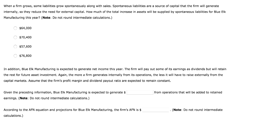 Solved 1. The Additional Funds Needed (AFN) equation Blue | Chegg.com