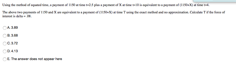 Solved Using the method of equated time, a payment of 1150 | Chegg.com