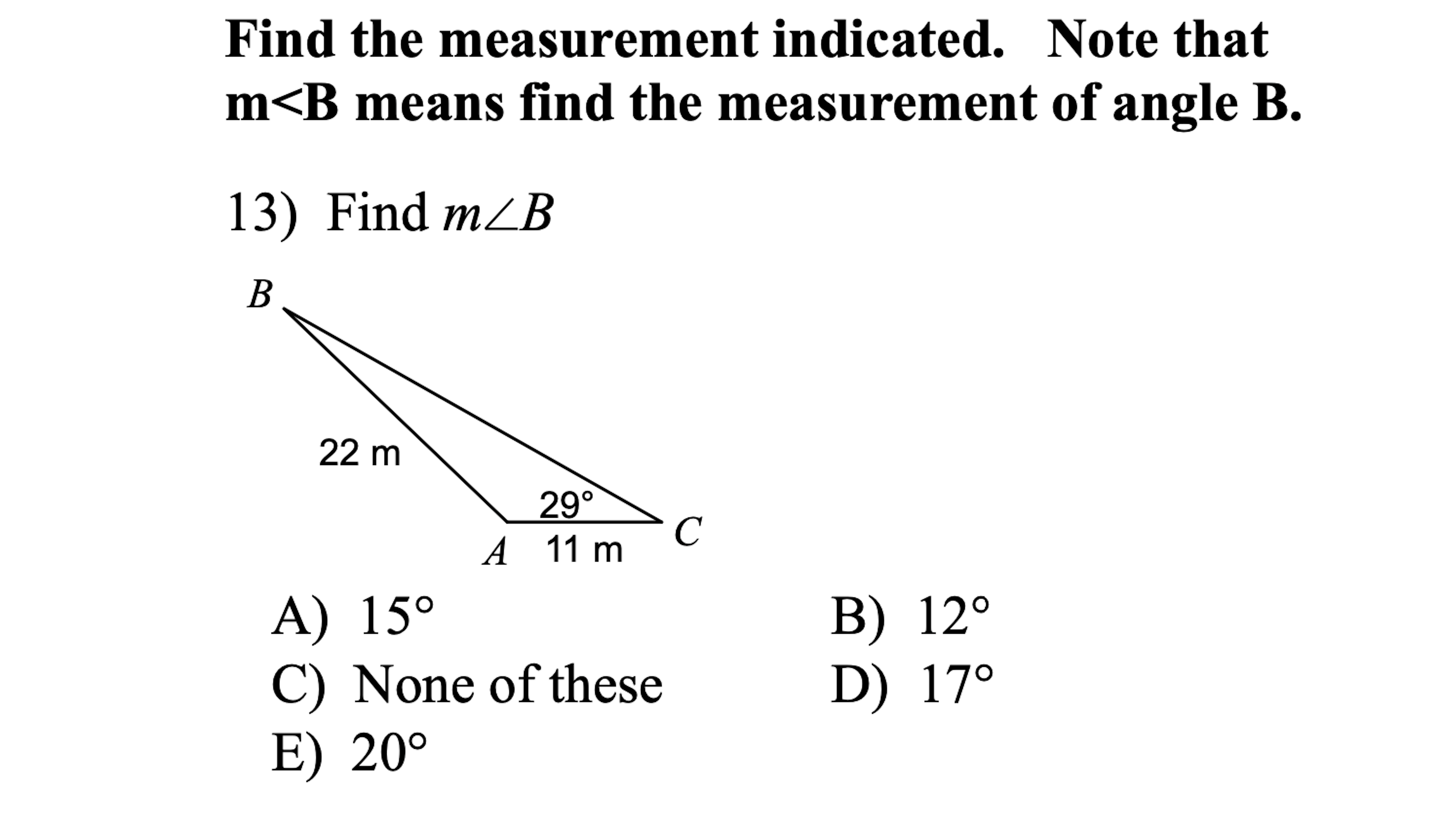 Solved Find the measurement indicated. Note that mB. 13) | Chegg.com