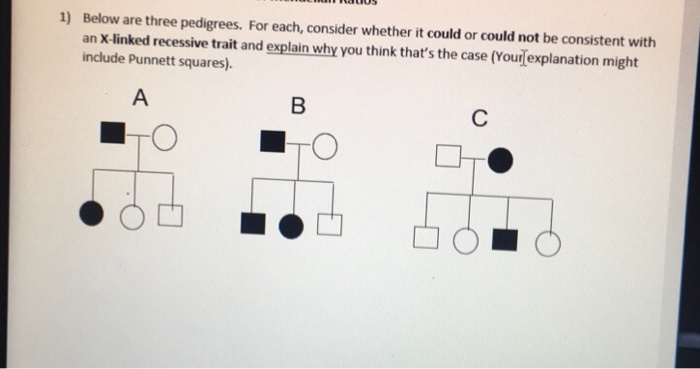 Solved 1) Below are three pedigrees. For each, consider | Chegg.com