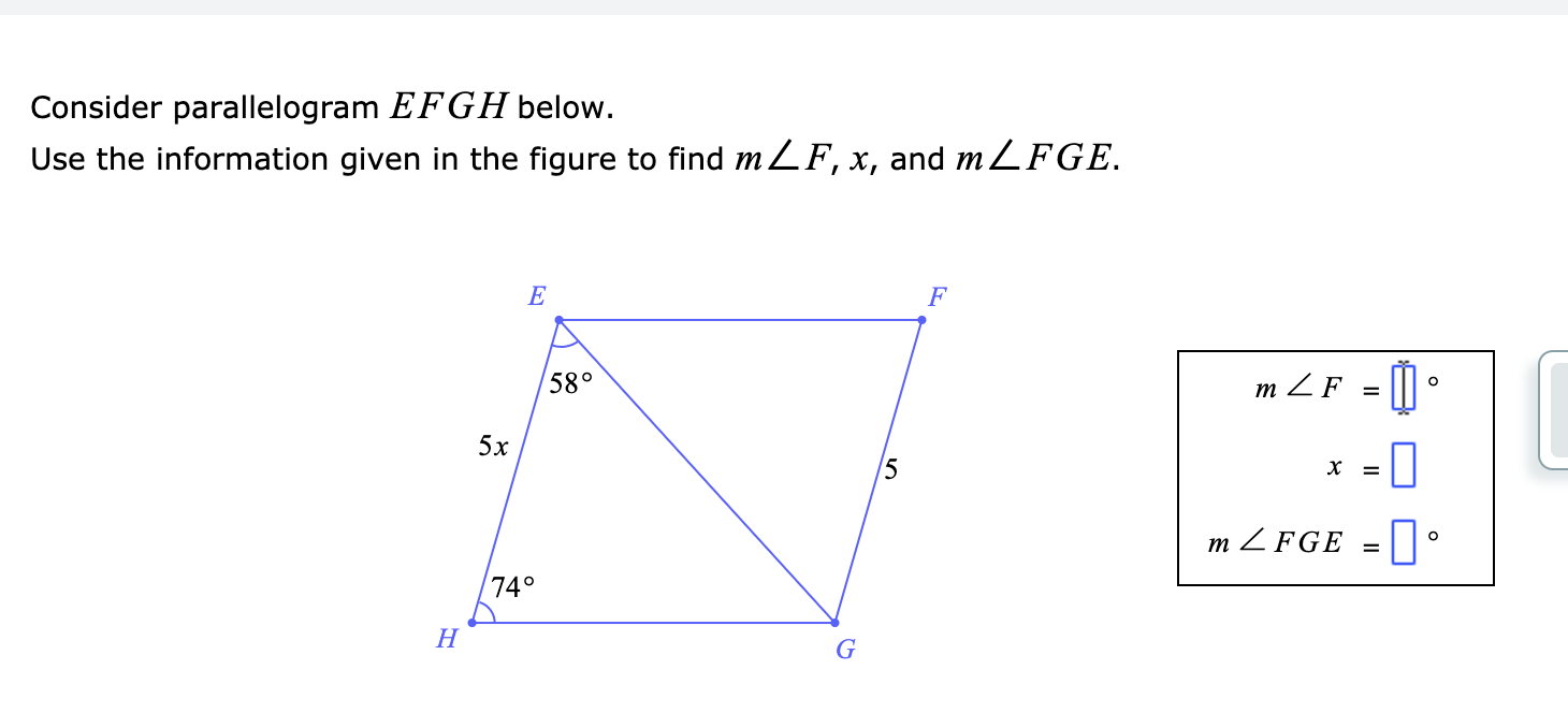 Solved Consider parallelogram EFGH below. Use the | Chegg.com