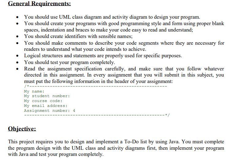 General Requirements: • You should use UML class | Chegg.com
