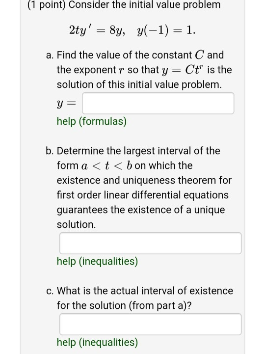 Solved (1 point) Consider the initial value problem 2ty' = | Chegg.com