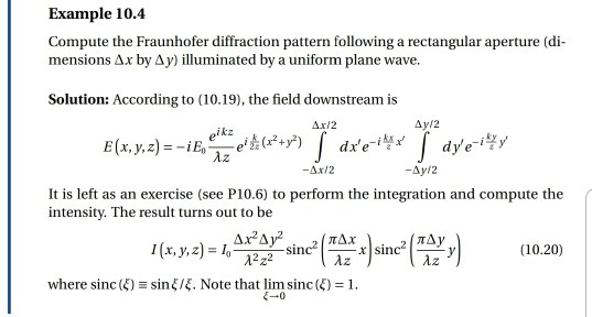 Solved Example 10.4 Compute the Fraunhofer diffraction | Chegg.com