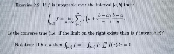 Solved Exercise 2.2. If f is integrable over the interval | Chegg.com