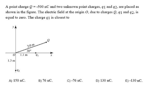 Solved A point charge Q=-500 nC and two unknown point | Chegg.com