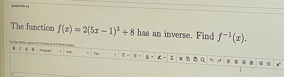 Solved The function f(x)=2(5x−1)3+8 has an inverse. Find | Chegg.com
