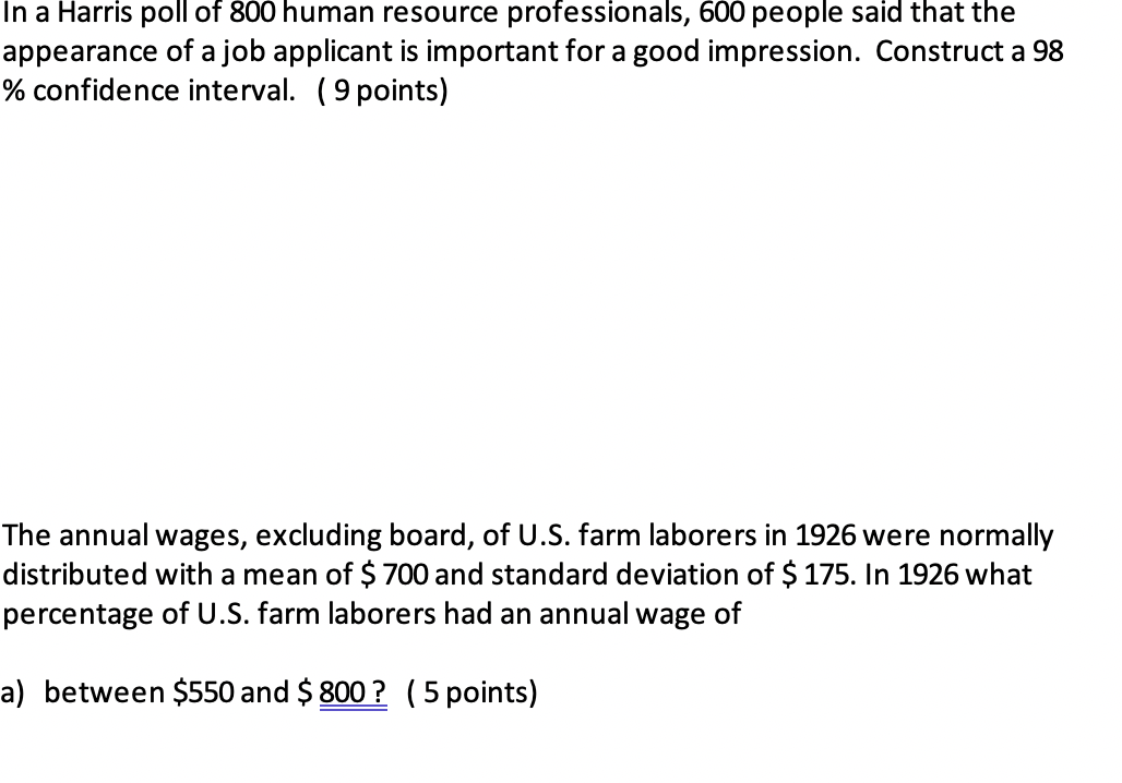 Solved In a Harris poll of 800 human resource professionals, | Chegg.com