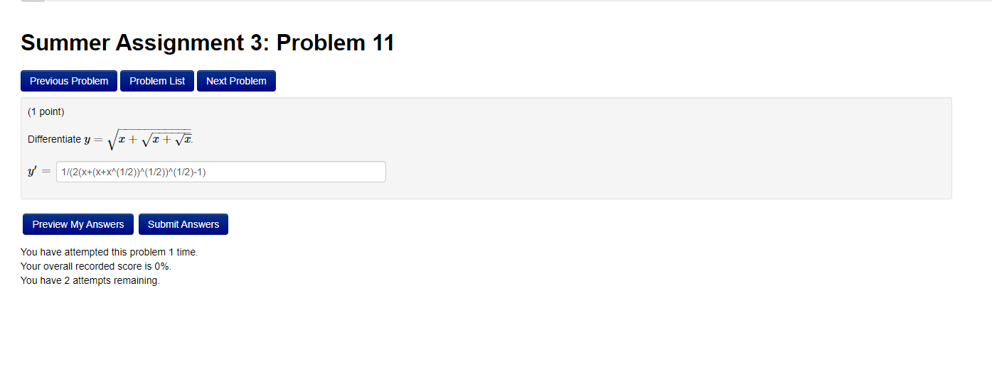 Solved Summer Assignment 3: Problem 11 Previous Problem | Chegg.com