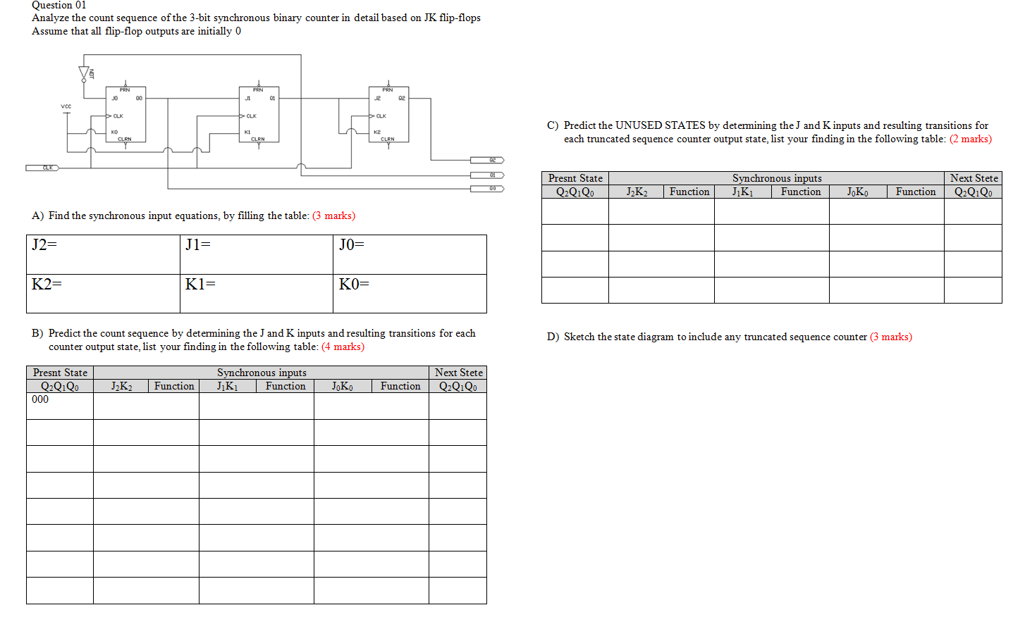 Solved Question 01 Analyze the count sequence of the 3-bit | Chegg.com