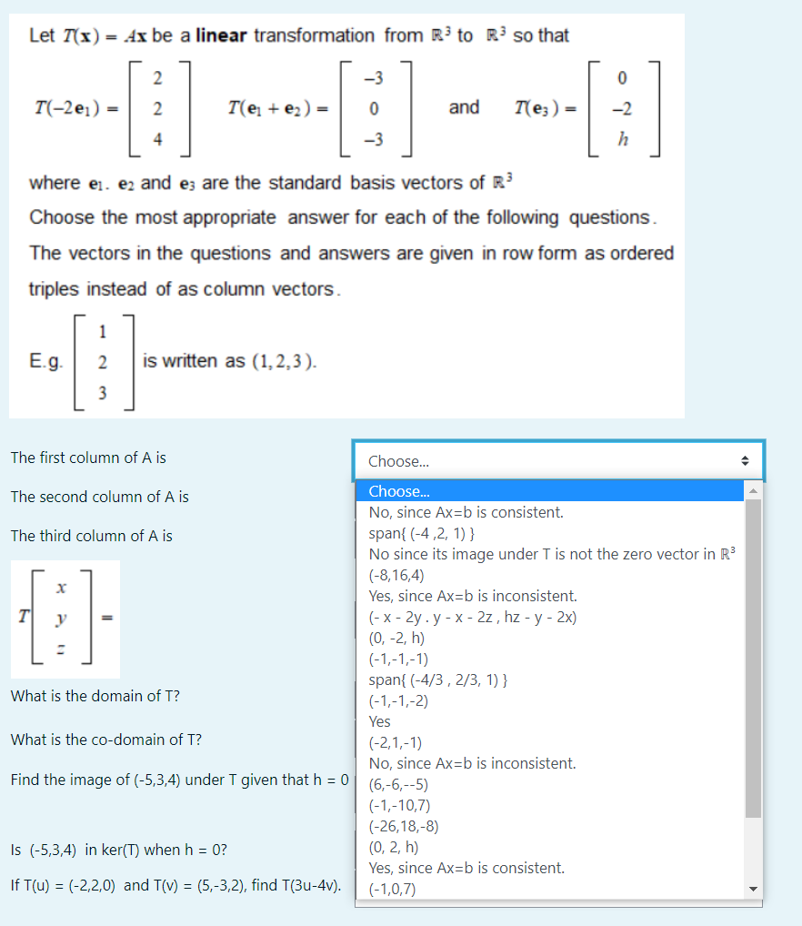 Solved Let T(x)=Ax be a linear transformation from R3 to R3 | Chegg.com