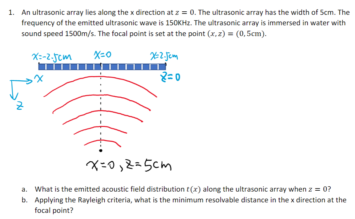 1. An ultrasonic array lies along the x direction at | Chegg.com