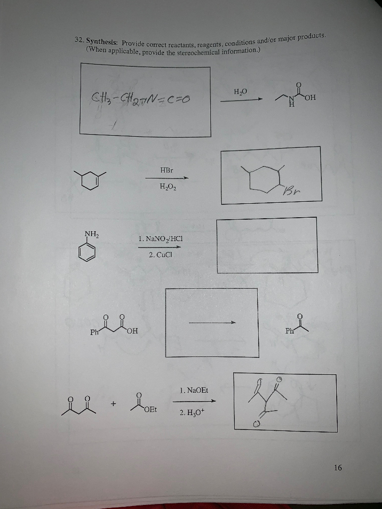 Solved 32. Synthesis: Provide correct reactants, reagents, | Chegg.com