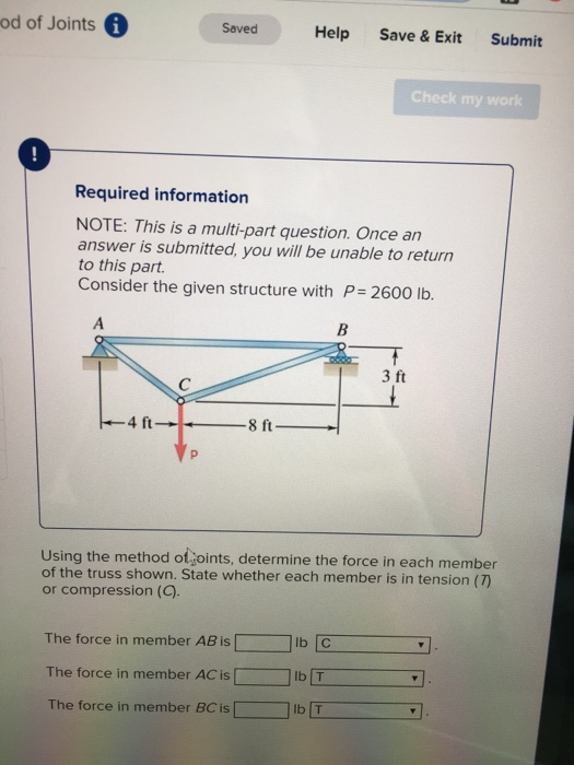 Solved od of Joints i Saved Help Save& Exit Submit Check my | Chegg.com