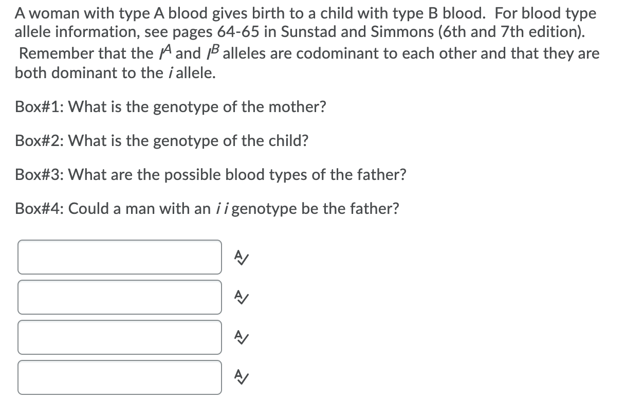 Solved A woman with type A blood gives birth to a child with | Chegg.com