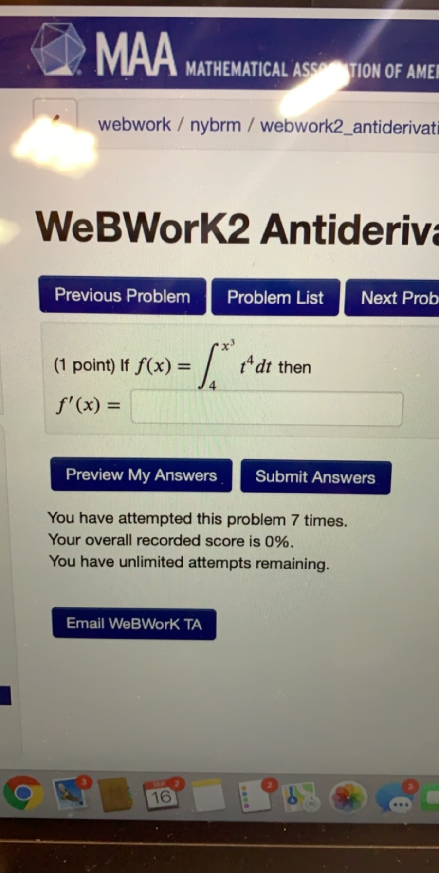 Solved MAA MATHEMATICAL ASSETION OF AMER webwork / nybrm / | Chegg.com