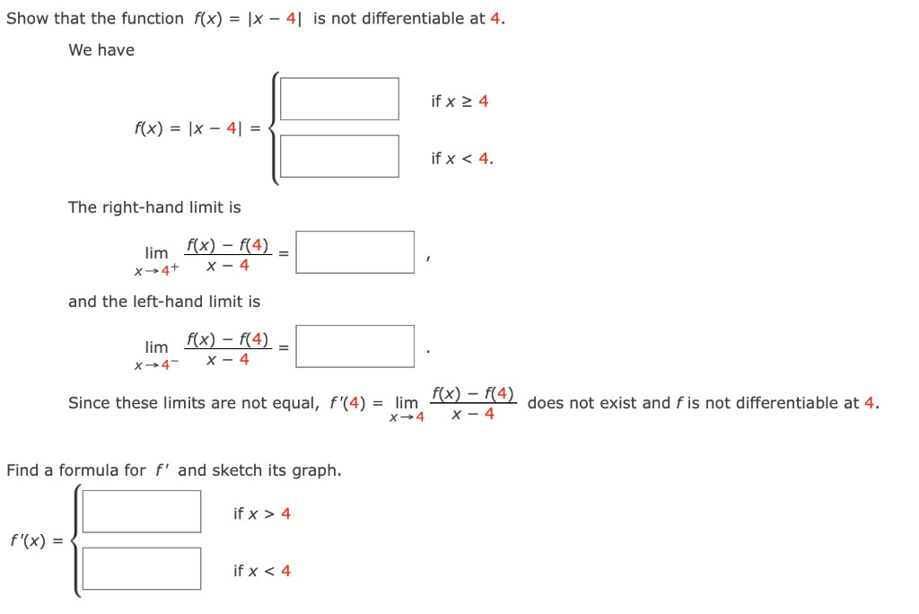 Solved Show that the function f(x) = |x - 4] is not | Chegg.com