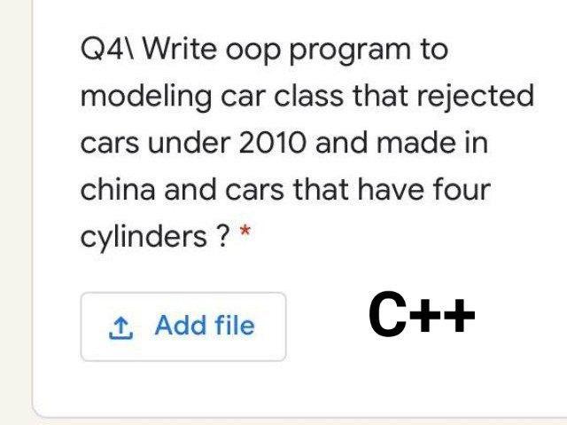 Solved Q41 Write oop program to modeling car class that | Chegg.com