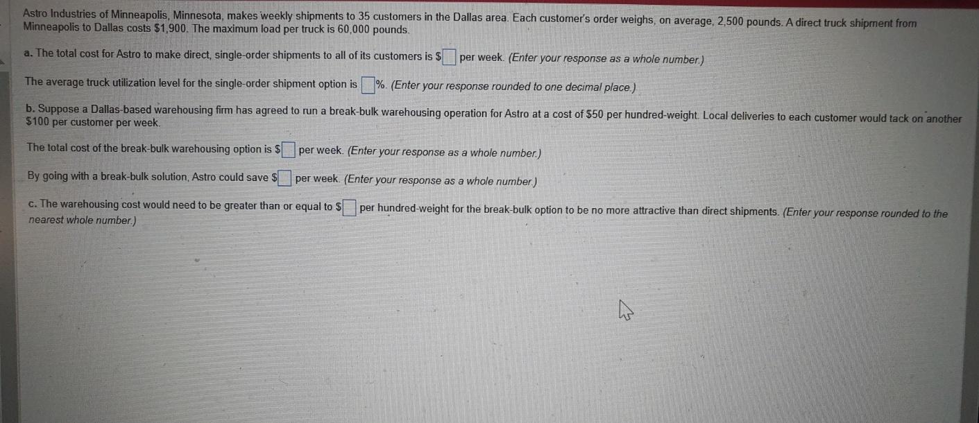 Solved Astro Industries of Minneapolis, Minnesota, makes | Chegg.com