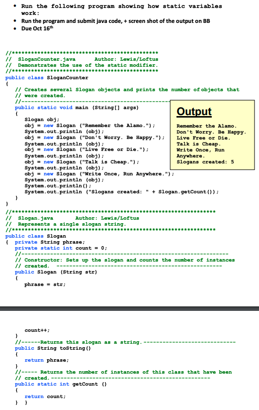 - Run the following program showing how static | Chegg.com