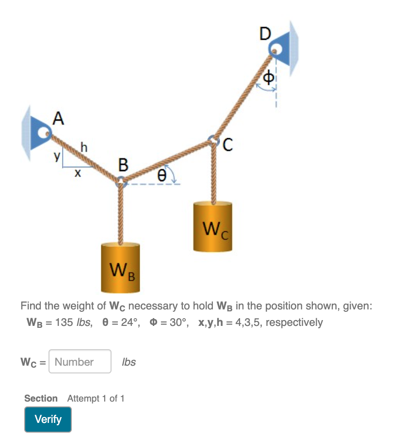 Solved Find the weight of WC necessary to hold WB in the | Chegg.com