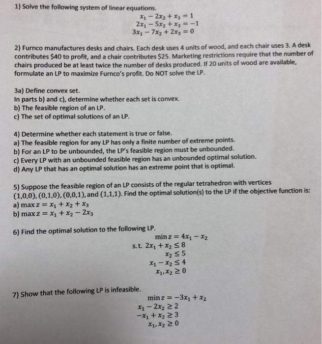 Solved 1) Solve the following system of linear equations. x1 | Chegg.com